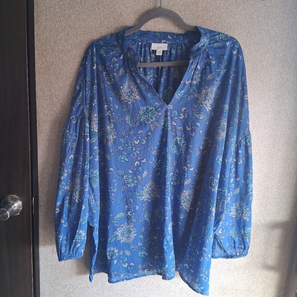 J. Jill | Tops | J Jill Blue Blouse 34 Sleeve Plus Size 2xl Slit V Neck ...